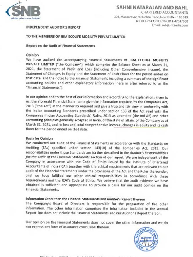 JBMA Financials of Subsidiary Company JBM Ecolife Mobility Private ...