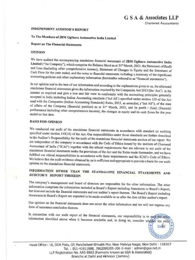 Jbma Financials Of Subsidiary Company Jbm Ogihara Automotive India