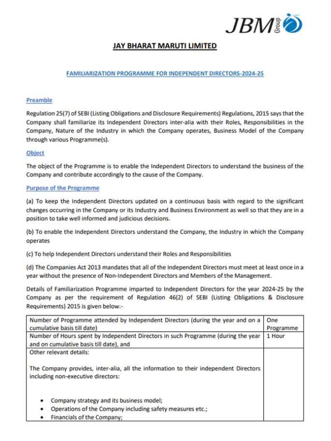 JBML Familiarization Programme 2024-2025 - JBM Group