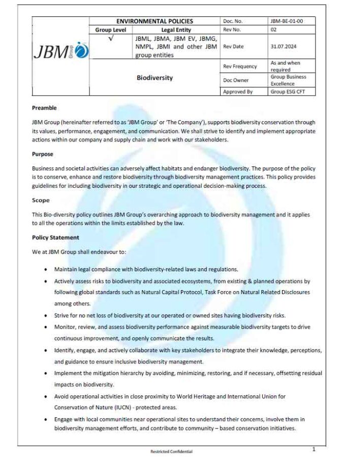 Biodiversity Policy - JBM Group
