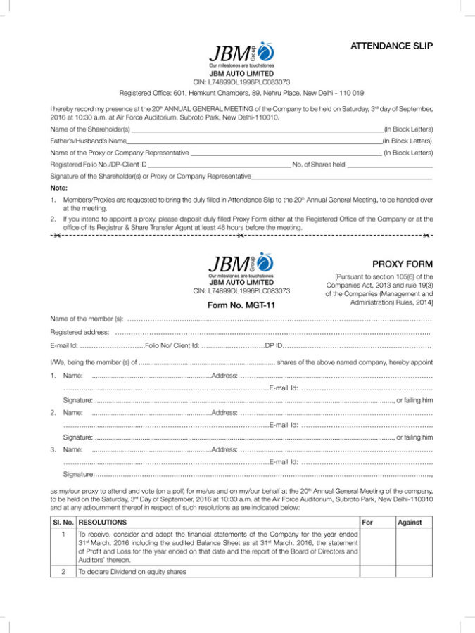 JBMA Attendance Slip & Proxy Form - JBM Group